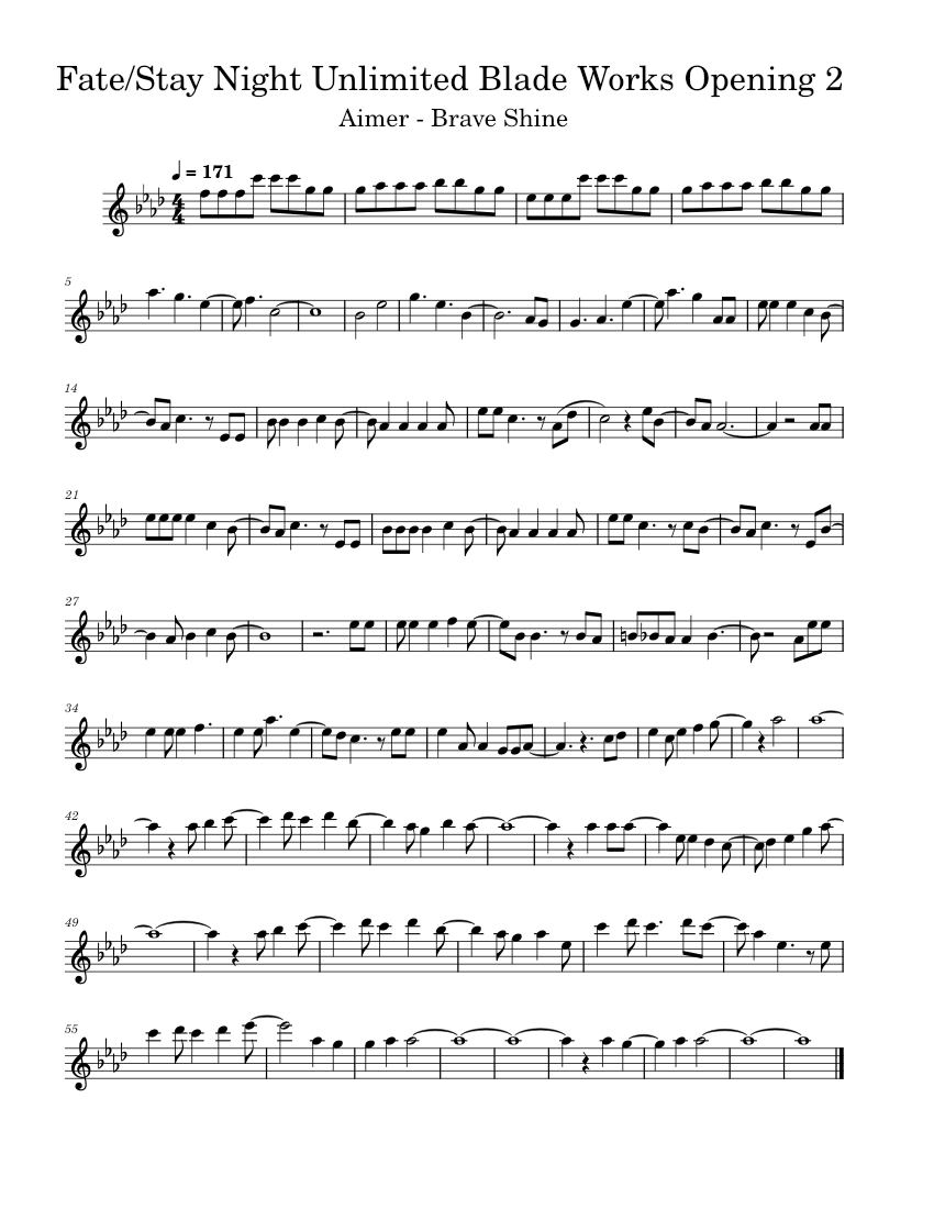 Fate/Stay Night Unlimited Blade Works Opening 2 Sheet music for Flute ...