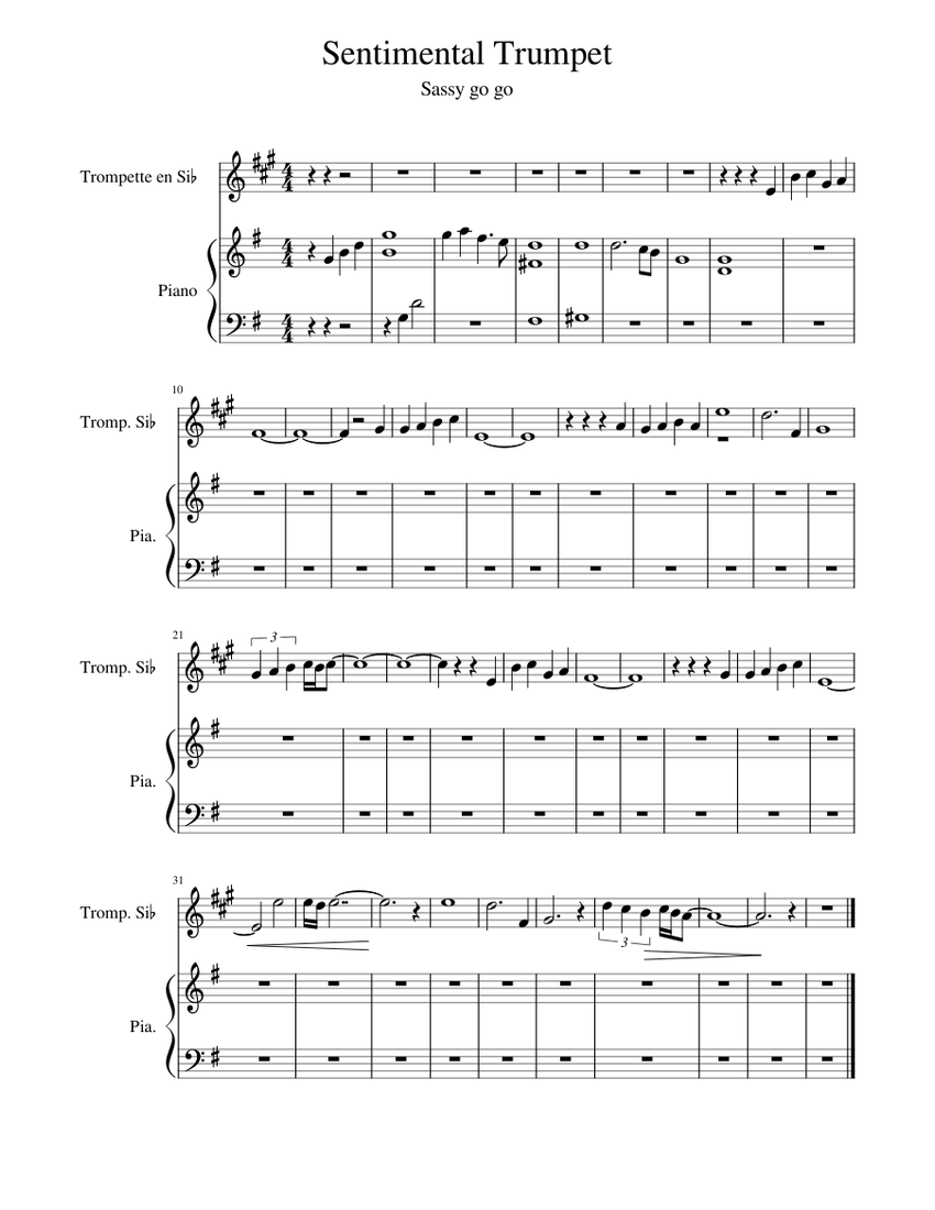 Sentimental_Trumpet Sheet music for Piano, Trumpet in b-flat (Solo ...