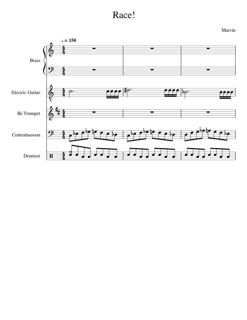 Race! Sheet music for Trumpet in b-flat, Guitar, Drum group ...