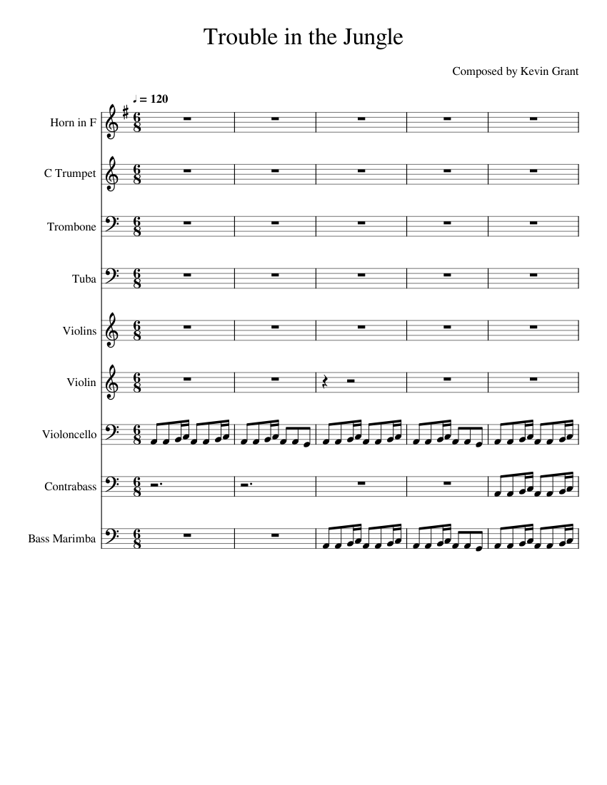 Trouble in the Jungle Sheet music for Trombone, Tuba, French horn ...
