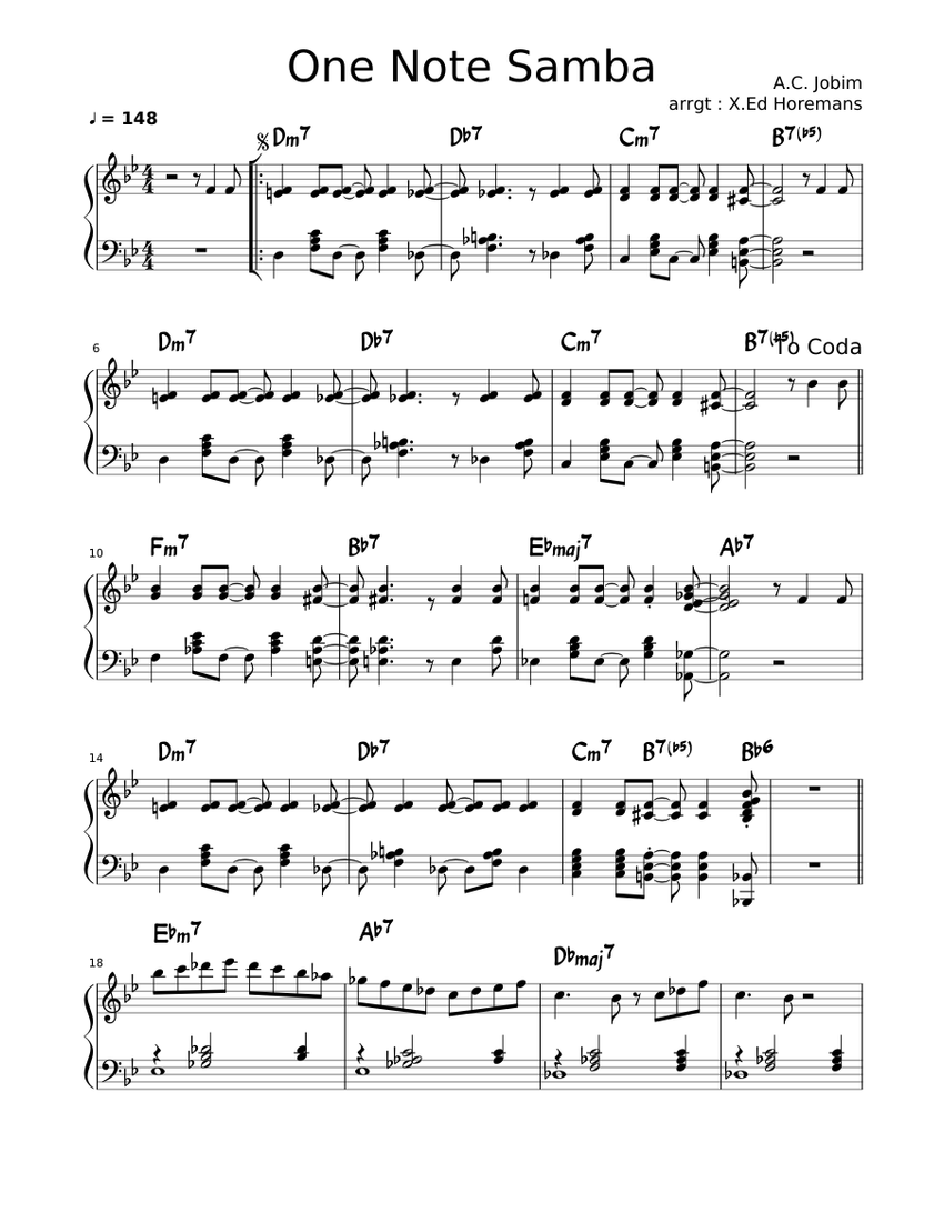 One note samba Sheet Music with Chords for Piano (Solo) | MuseScore.com