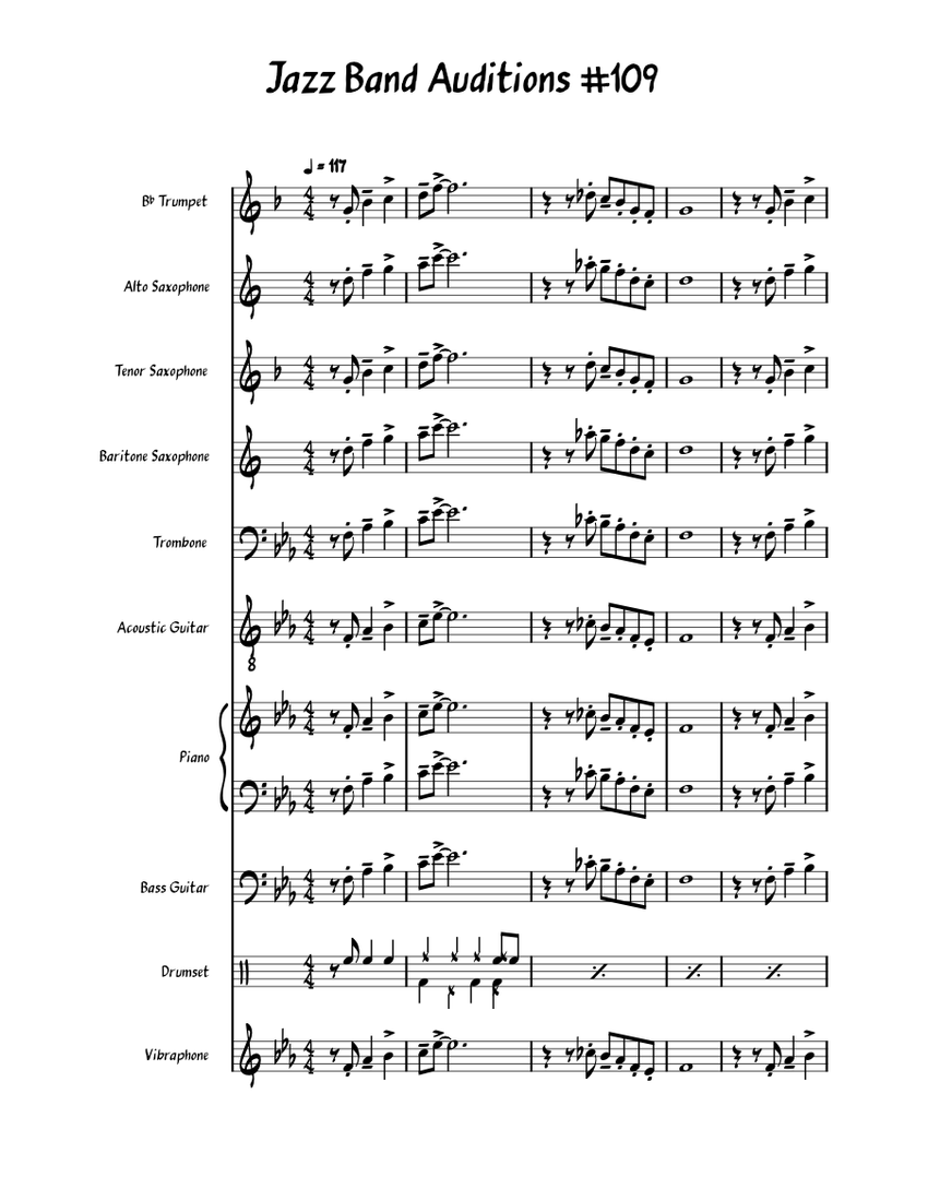 Jazz Band Auditions #109 Sheet music for Piano, Trombone, Saxophone ...