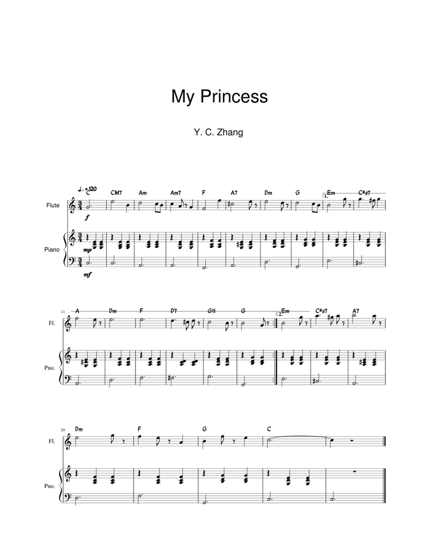 Princess Sheet Music with Chords for Piano, Flute (Solo) | MuseScore.com