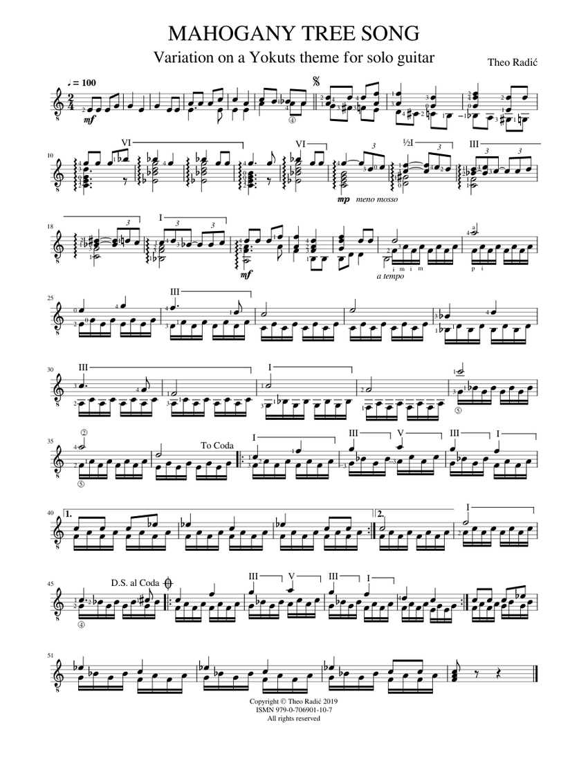 MAHOGANY TREE SONG Sheet music for Guitar (Solo) | Musescore.com