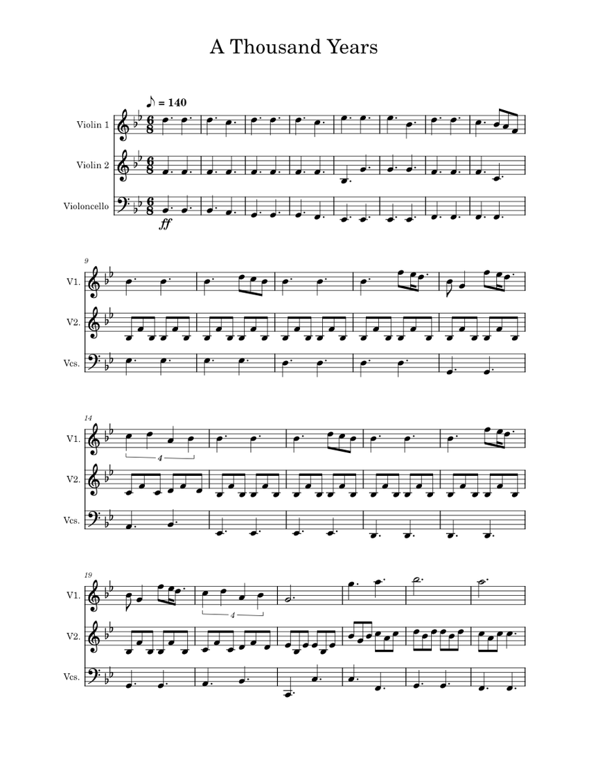 A Thousand Years by Christina Perri - for strings 2 violins 1 cello ...