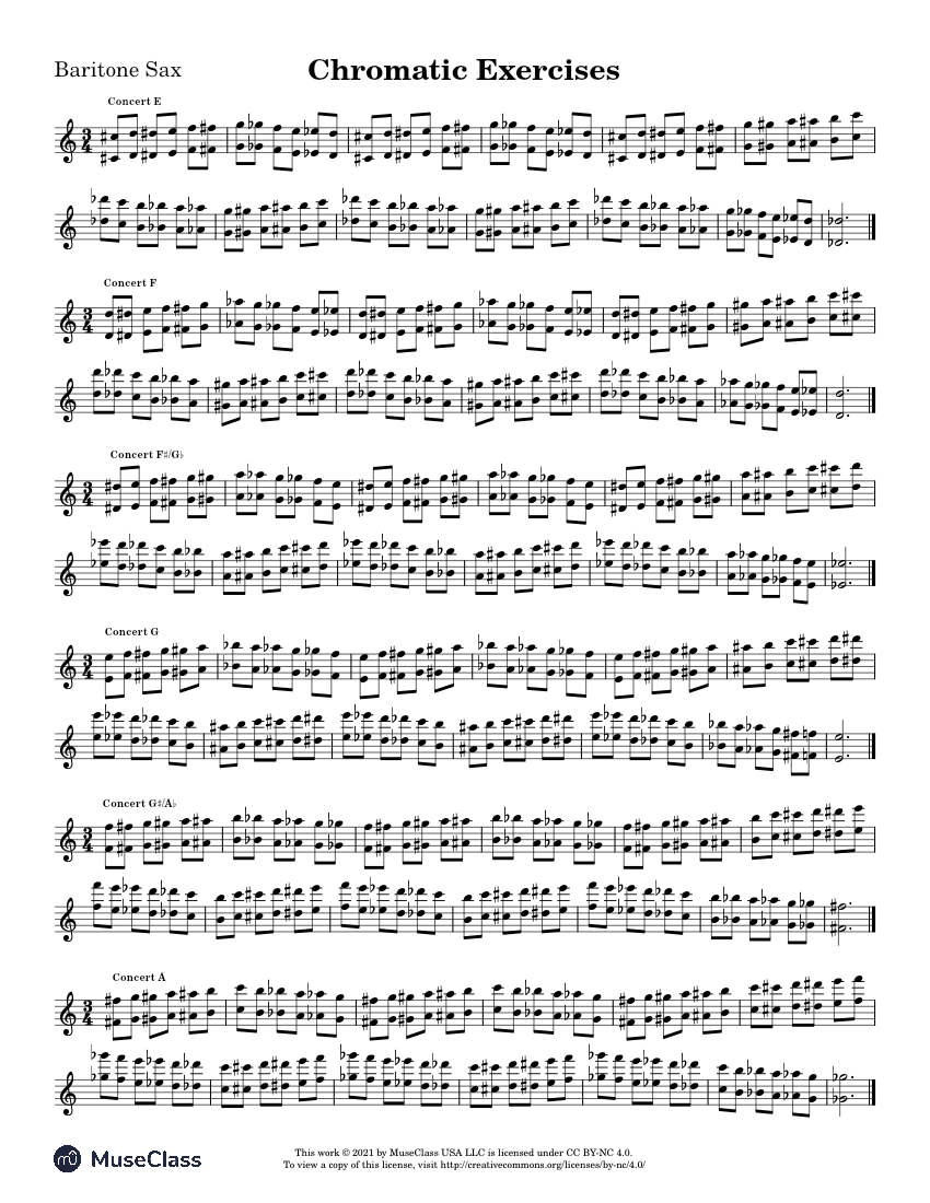 Chromatic Exercises for Baritone Sax Sheet music for Saxophone baritone ...