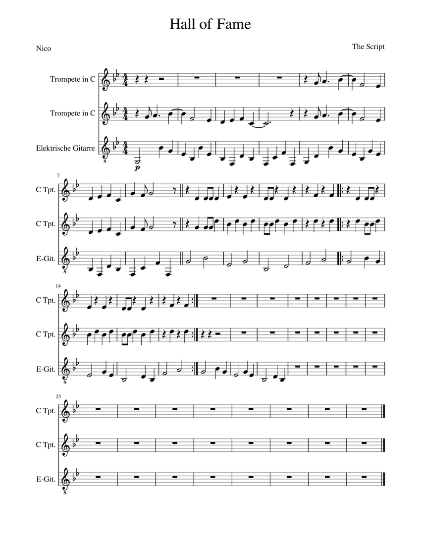 Hall of Fame Sheet music for Guitar, Trumpet in c (Mixed Trio ...