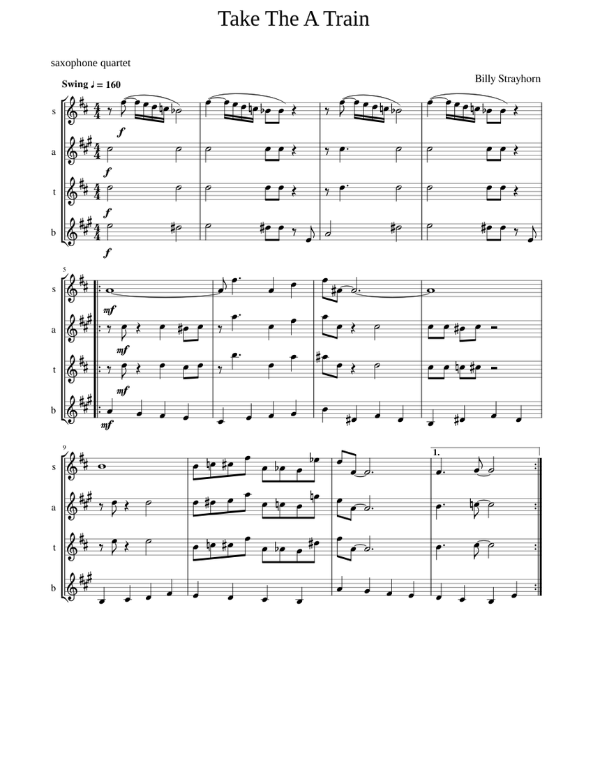 Take the "A" Train - Billy Strayhorn Sheet Music for Saxophone alto ...