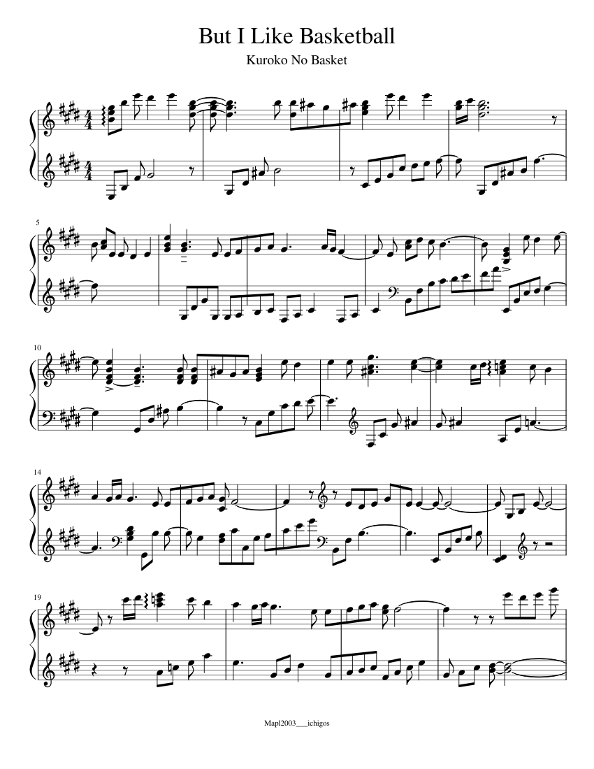 kuroko no basket- But I Like Basketball Sheet Music for Piano (Solo ...