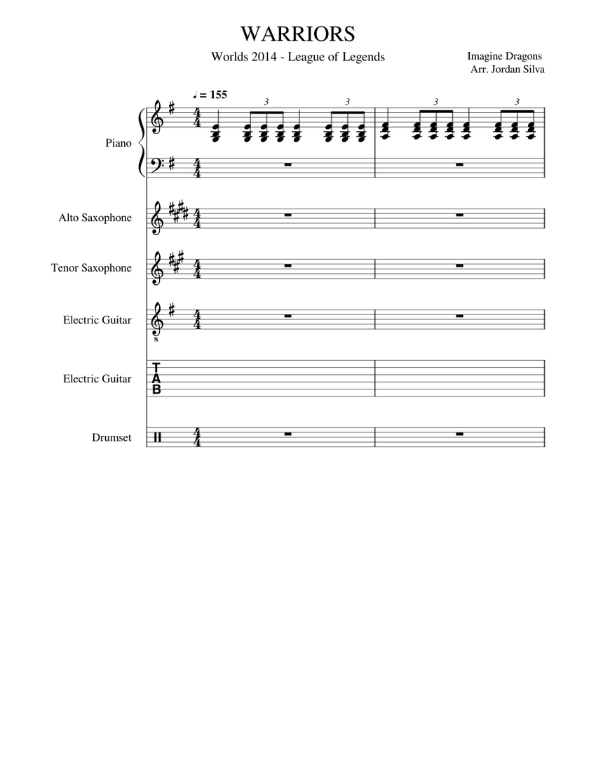 WARRIORS - Imagine Dragons Sheet music for Piano, Saxophone alto ...