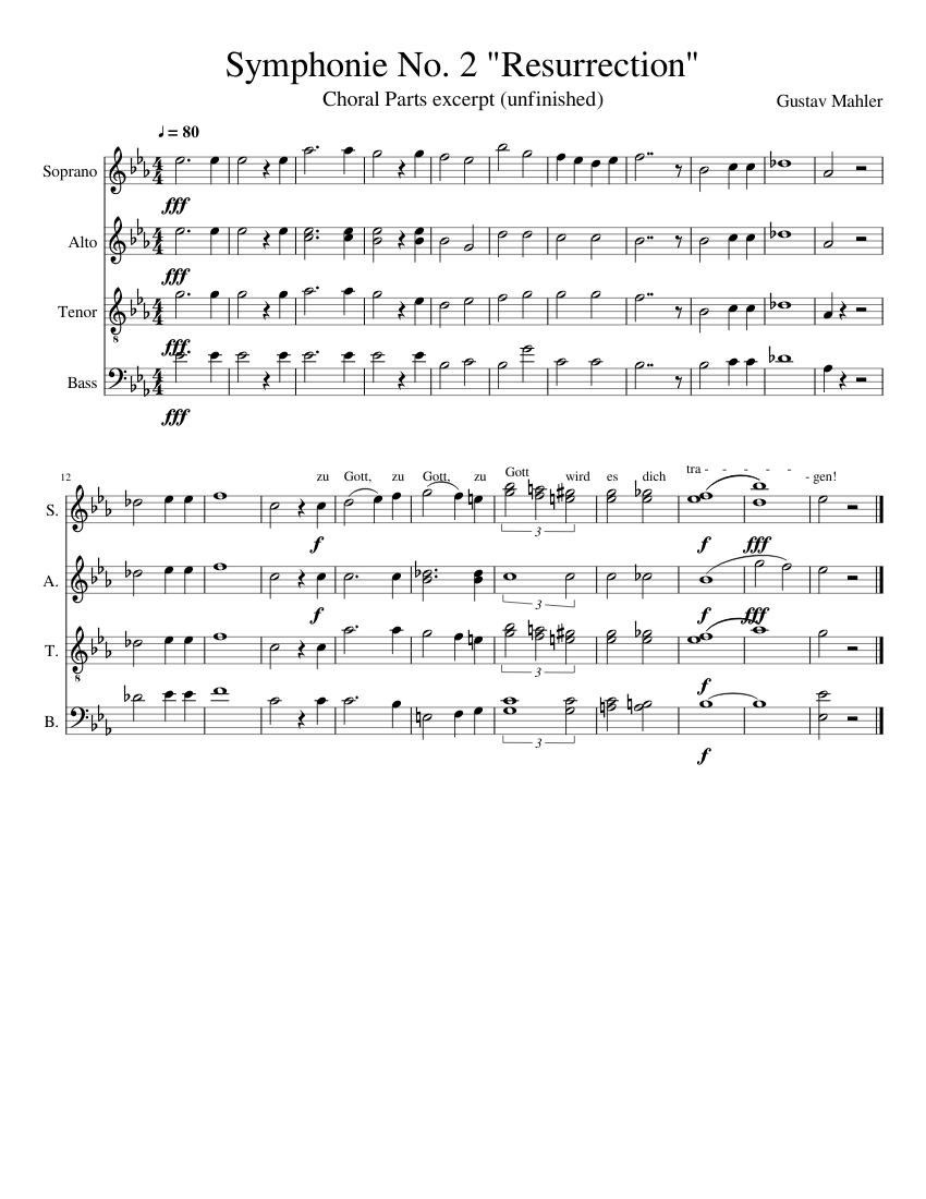 Mahler Symphony No 2 "Resurrection" Sheet Music for Soprano, Alto, Tenor, Bass voice (Choral ...