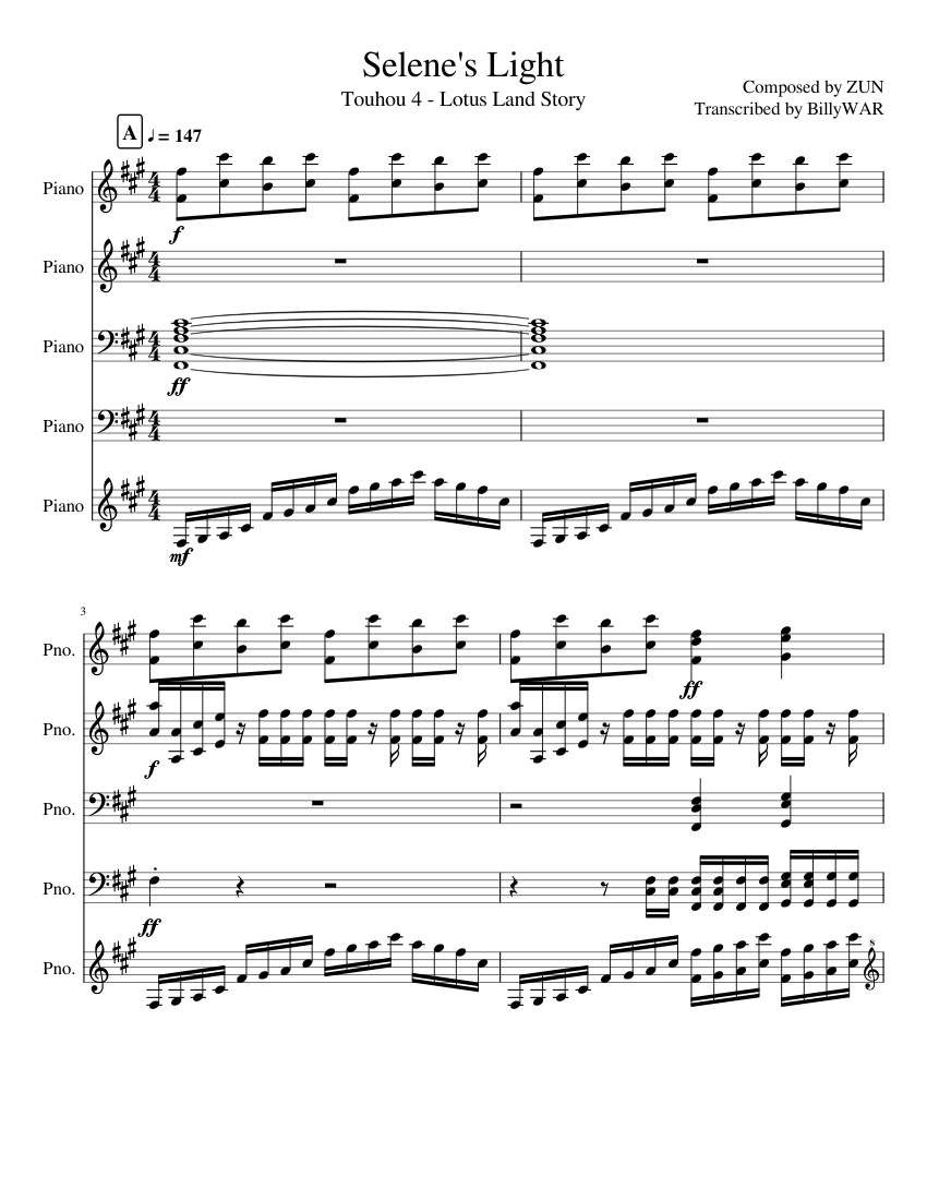 Selene's Light - Touhou 4 Stage 1 Marisa Theme Piano Sheet music for ...