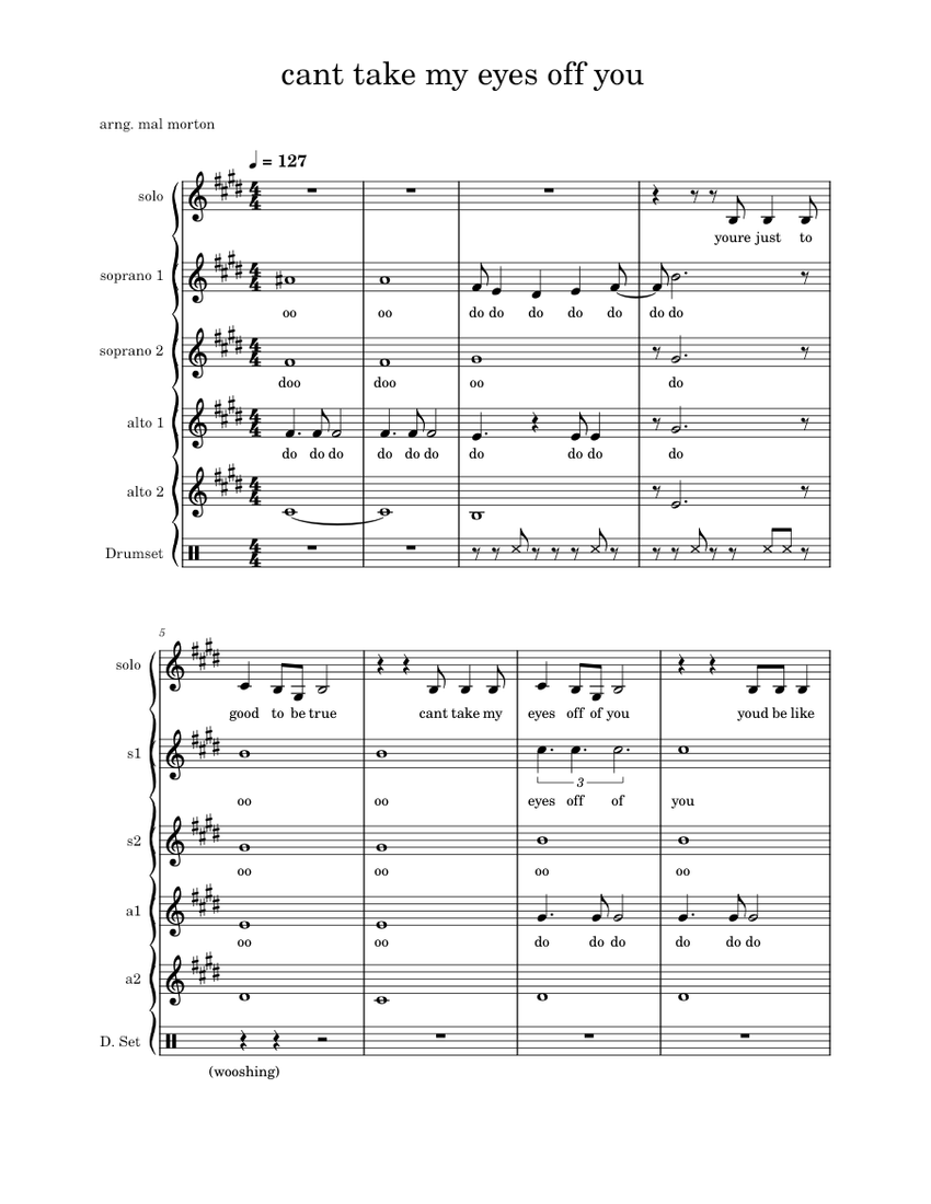 cant take my eyes off you Sheet Music for Piano, Drum group (Women’s ...