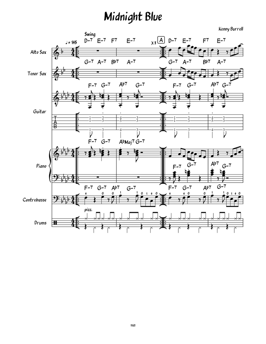 Midnight Blue Sheet Music for Piano, Saxophone alto, Saxophone tenor ...