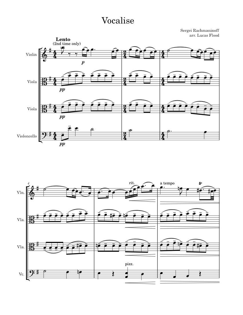 Vocalise – Sergei Rachmaninoff Sheet Music for Violin, Viola, Cello ...