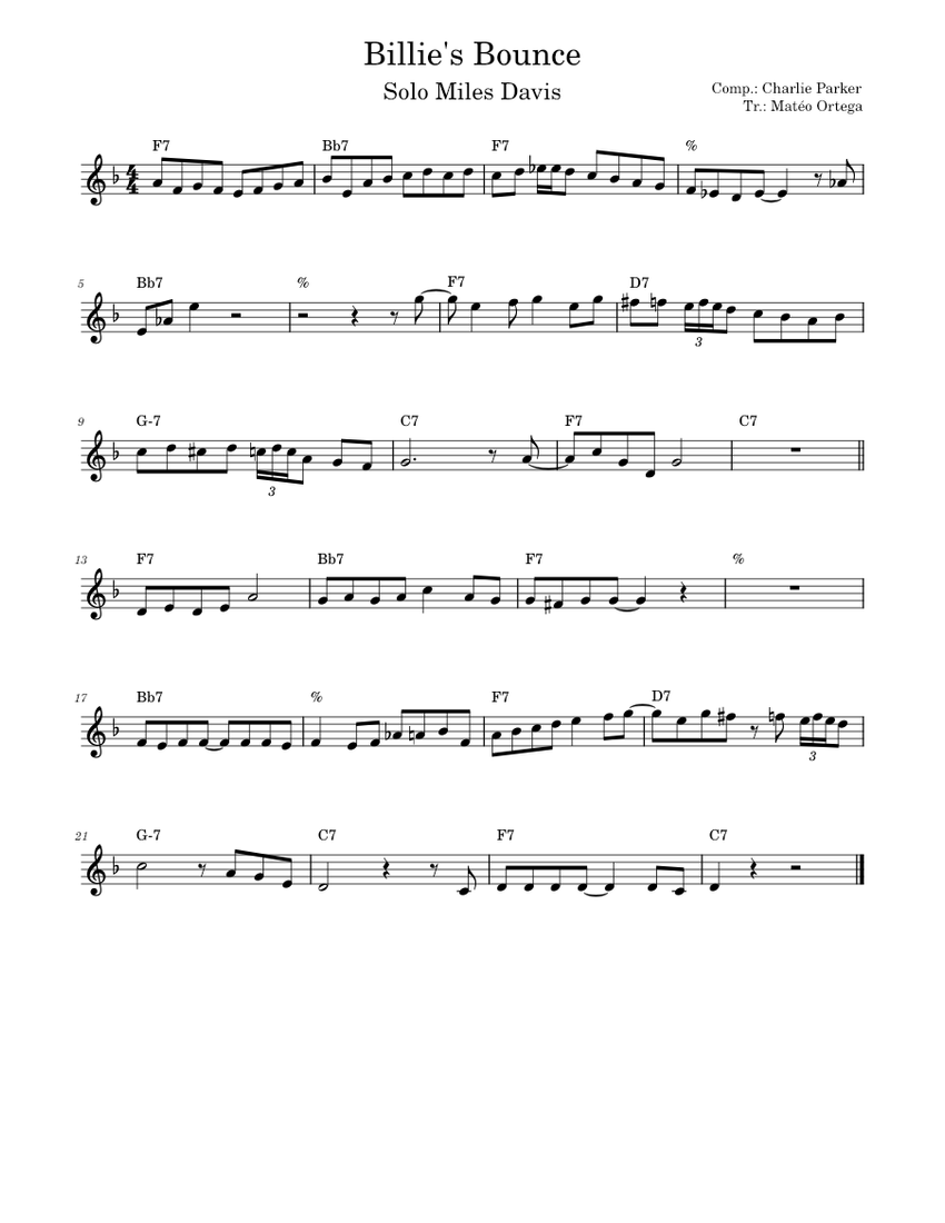 Miles Davis's Solo on Billie's Bounce Sheet music for Piano (Solo ...