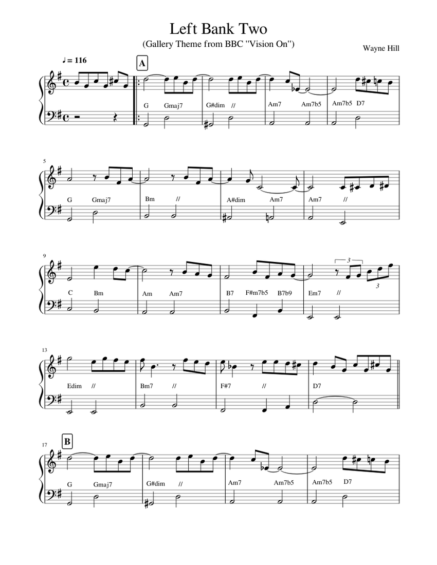 Left Bank Two - Wayne Hill 1963. Sheet music for Piano (Mixed Quartet ...