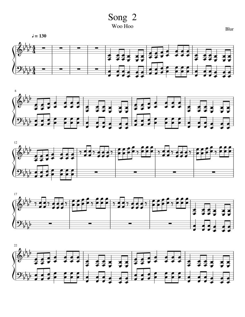Song 2 Sheet music for Piano (Solo) | Musescore.com