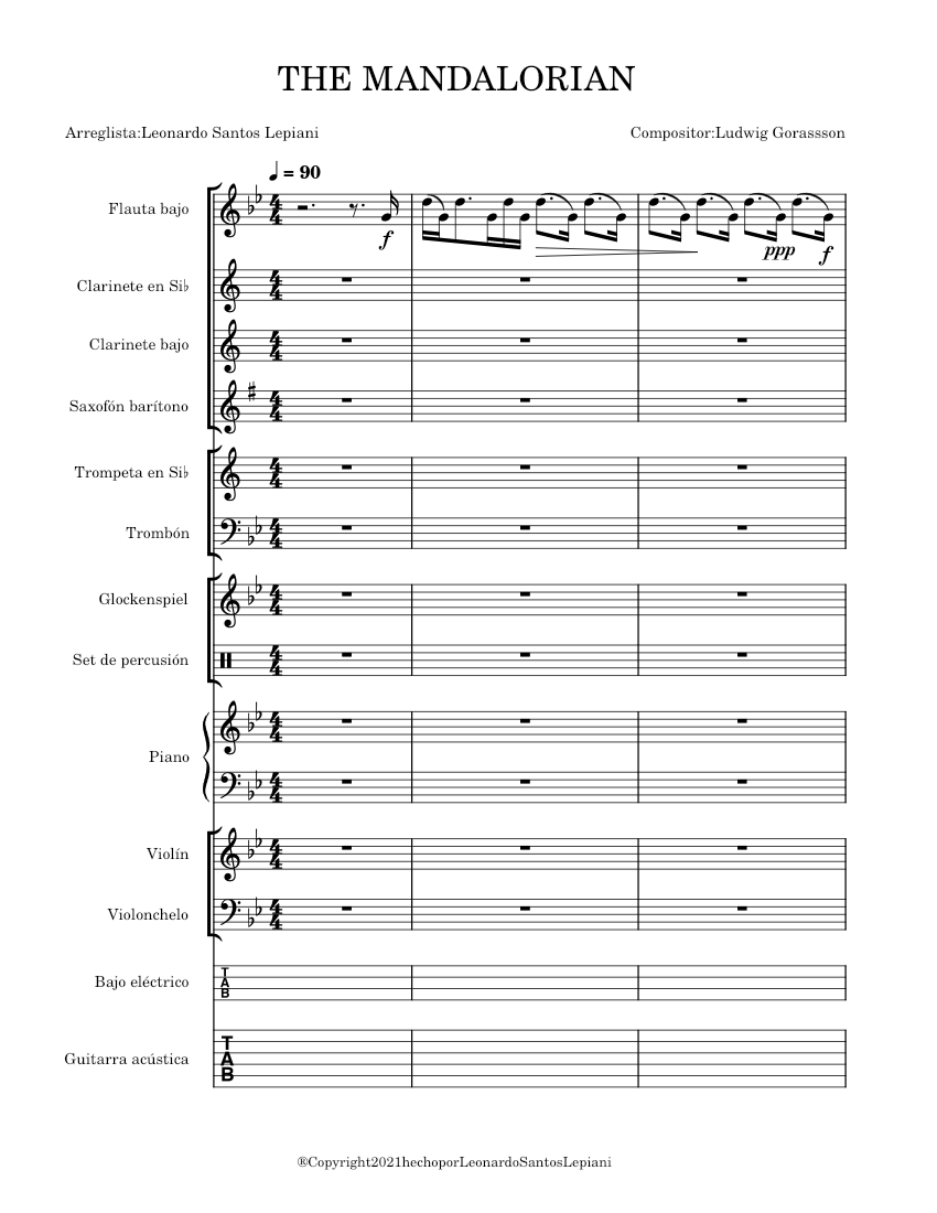 THE MANDALORIAN Sheet music for Piano, Trombone, Clarinet in b-flat ...