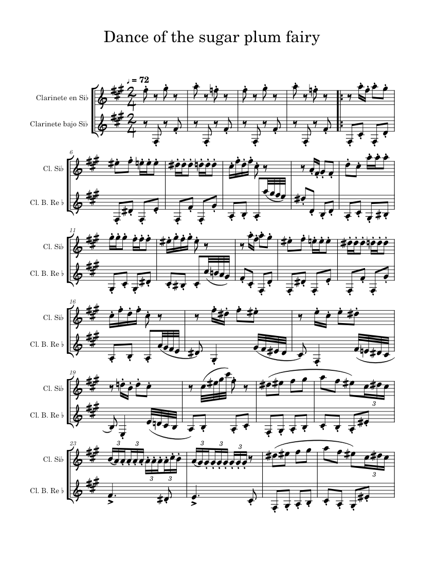 Dance of the sugar plum fairy Sheet music for Clarinet in b-flat, Clarinet bass (Woodwind Duet ...