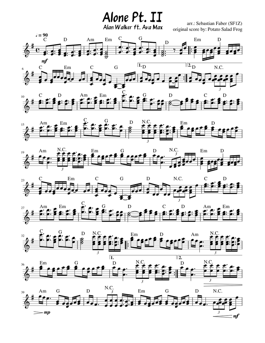 Alone Pt. II - Alan Walker ft. Ava Max Sheet Music with Chords for ...