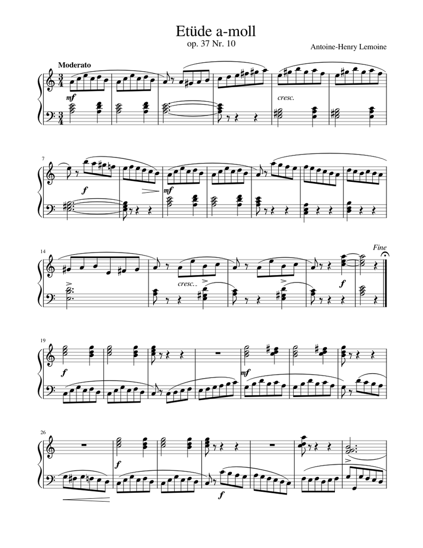 Antoine-Henry Lemoine - Etüde a-moll - op. 37 Nr. 10 Sheet Music for ...