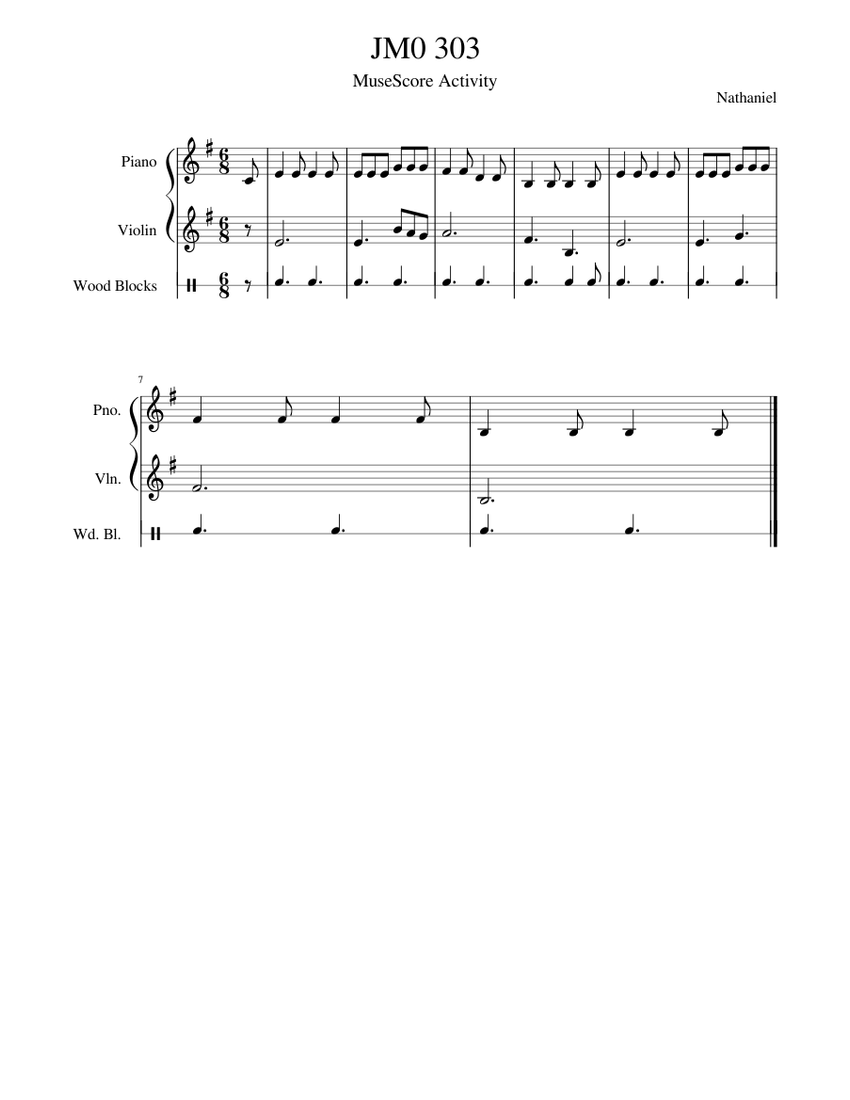 JM0 303 (Nathaniel) Sheet music for Piano, Violin, Woodblock (Mixed ...