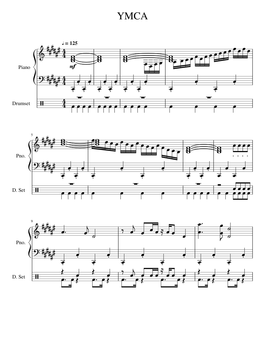 YMCA Sheet Music for Piano, Drum group (Solo) | MuseScore.com