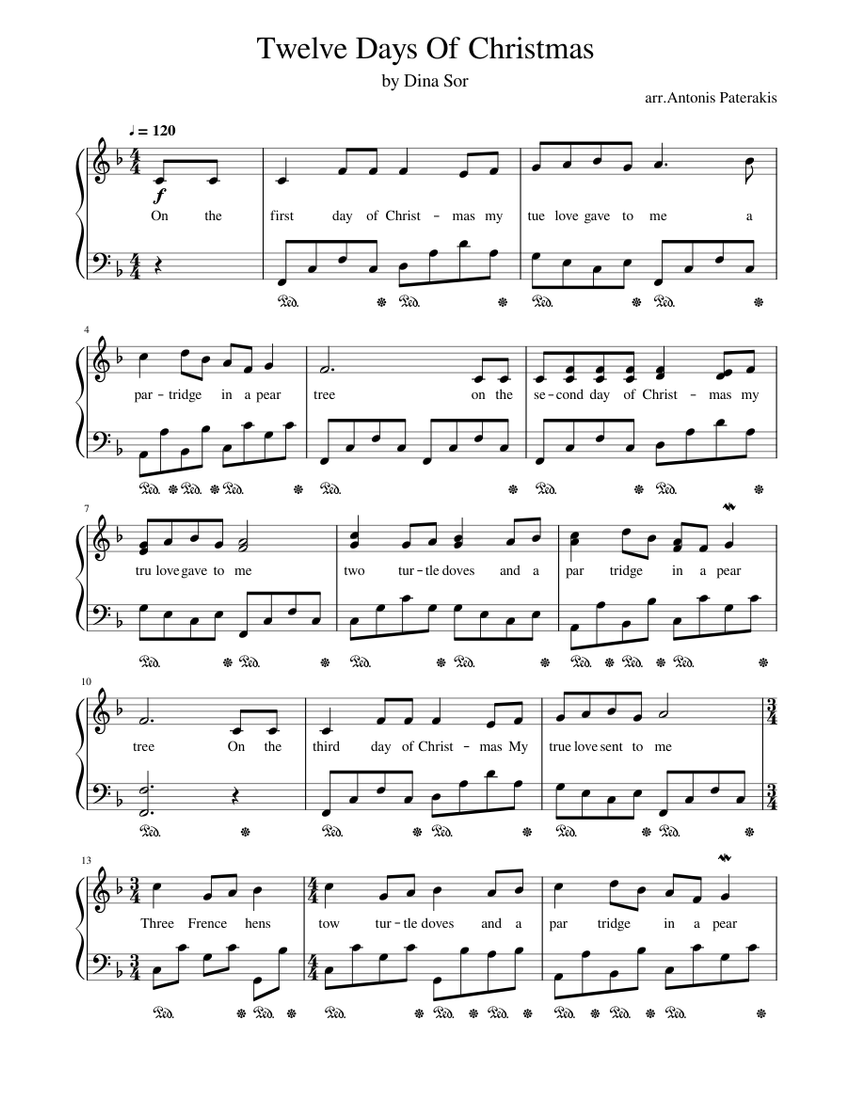 Twelve Days Of Christmas Sheet Music for Piano (Solo) | MuseScore.com