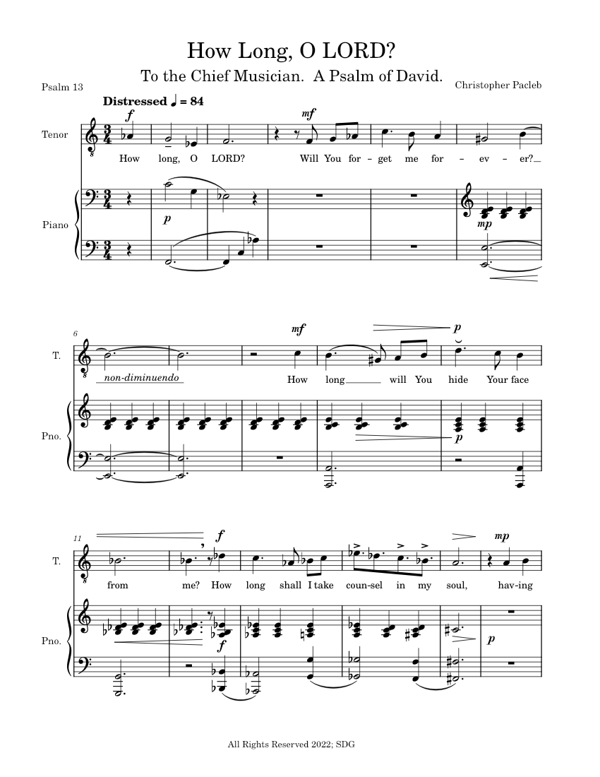 How Long, O LORD? Sheet Music for Piano, Tenor (Piano-Voice ...