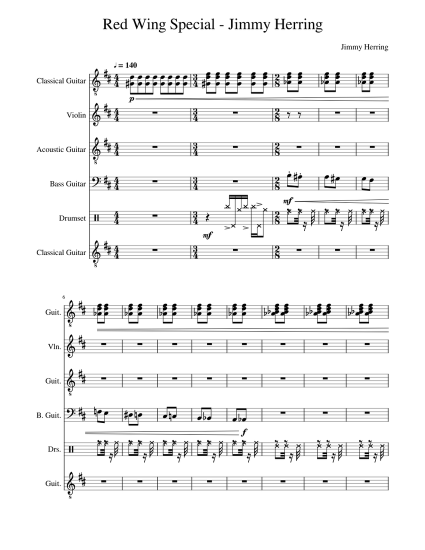 'Red Wing Special' Jimmy Herring Sheet Music for Violin, Guitar, Bass ...