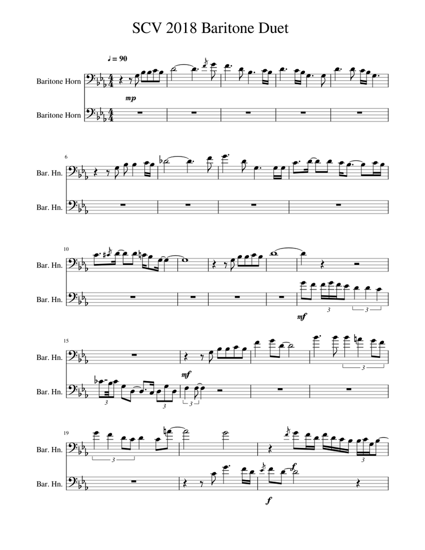 SCV 2018 Baritone Duet Sheet music for Baritone horn (Brass Duet) | Musescore.com