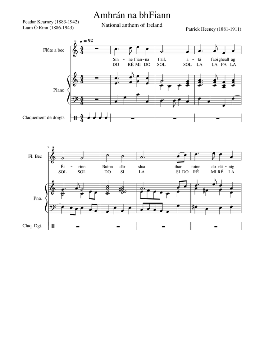 Amhran na bhfiann – Misc Traditional Sheet Music for Piano, Recorder ...