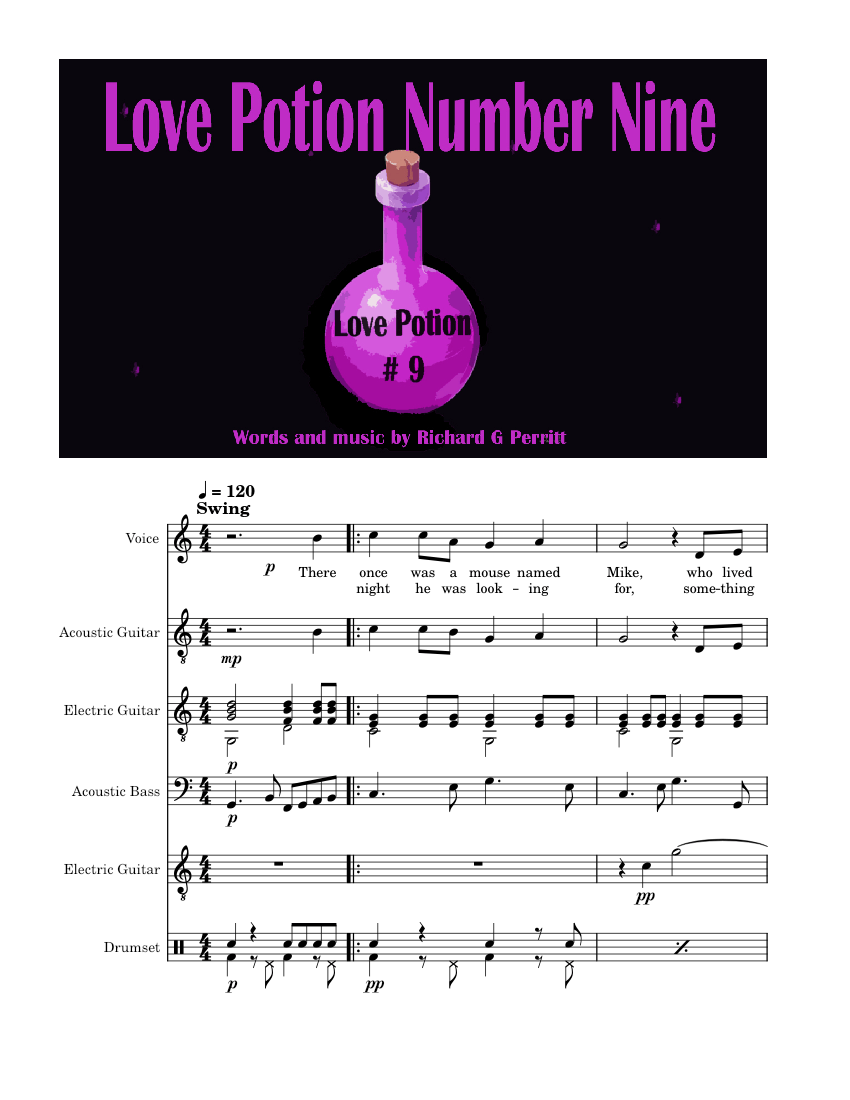 Love Potion Number Nine Sheet music for Vocals, Guitar, Bass guitar ...