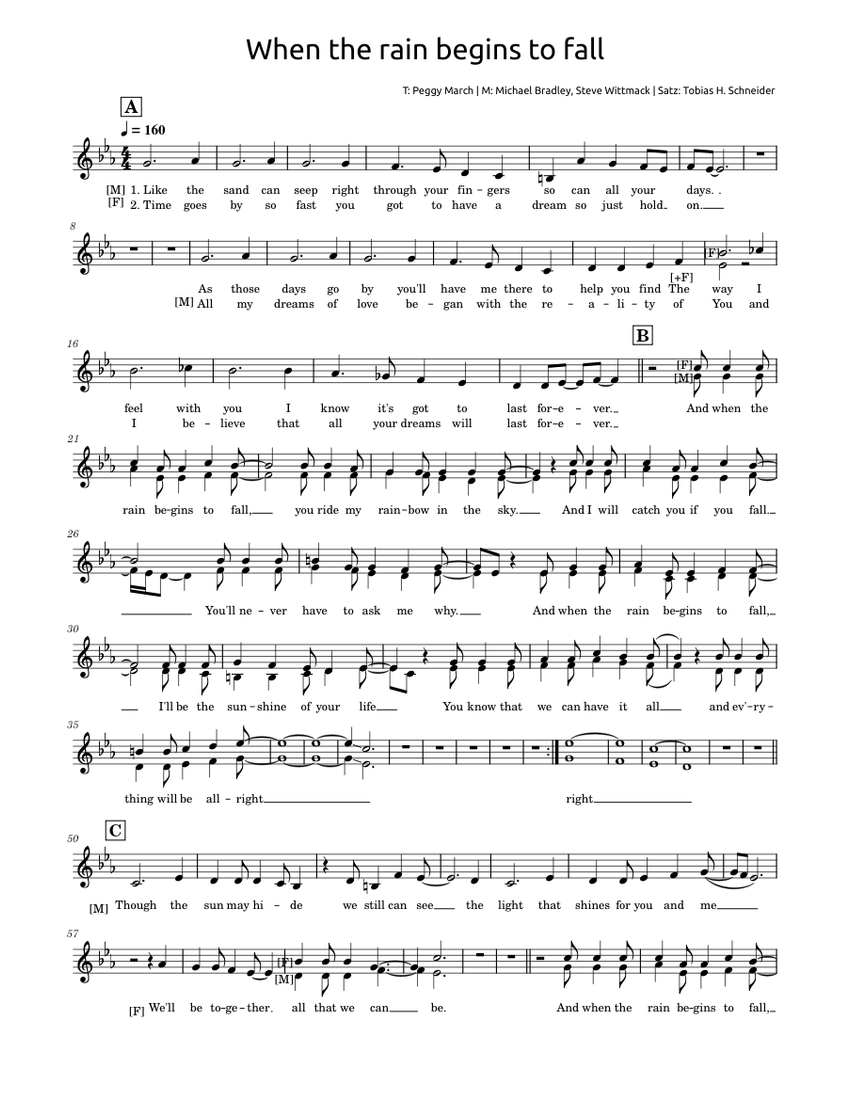 When the rain begins to fall Sheet Music for Piano (SATB) easy ...