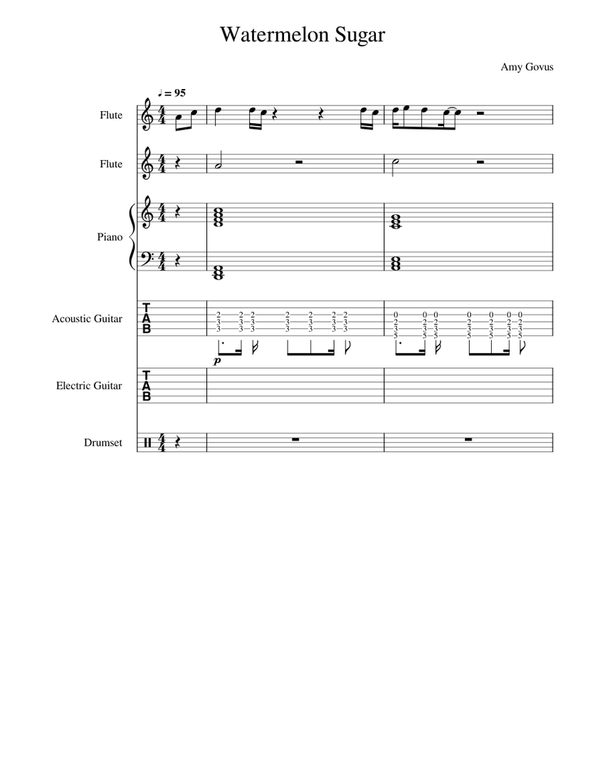 Watermelon Sugar Sheet music for Piano, Flute, Guitar, Drum group ...