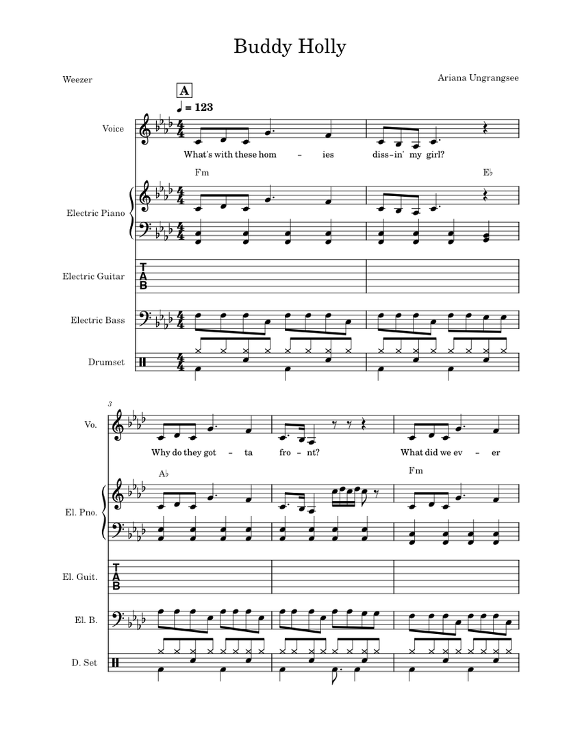 Buddy holly – Weezer in Ab (Original Key) Sheet Music and Tab with ...
