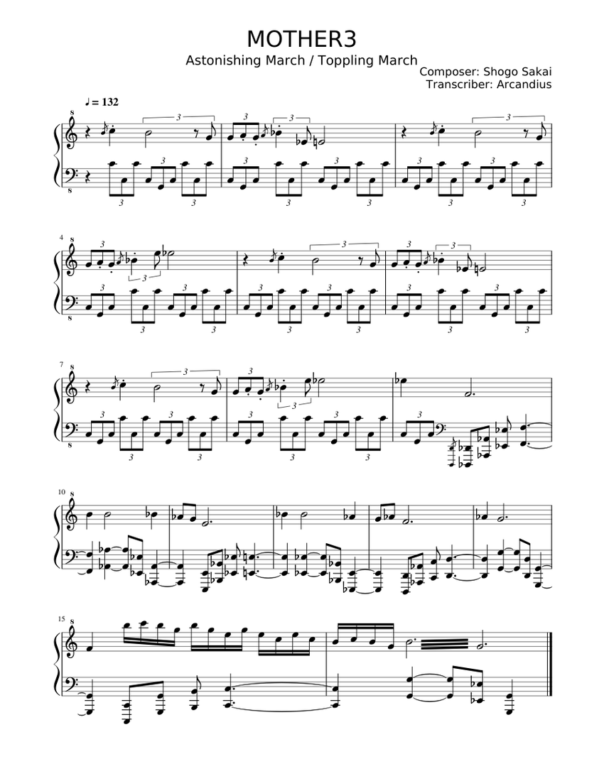 MOTHER 3 - Astonishing Toppling March - piano tutorial