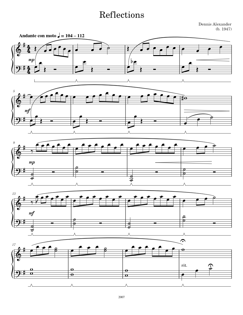 Reflections Sheet Music for Piano (Solo) easy | MuseScore.com