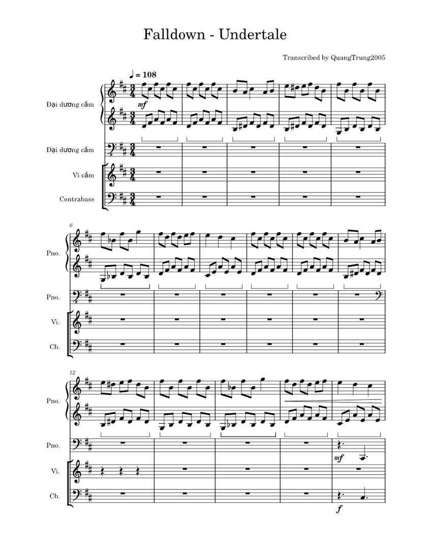 Fallen Down – Toby Fox (Undertale) Sheet Music for Piano, Contrabass ...