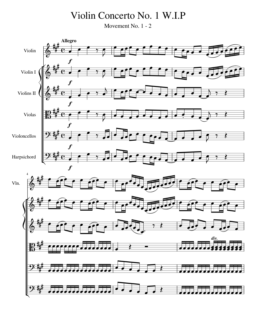 Violin Concerto No. 1 W.I.P Sheet music for Harpsichord, Violin ...