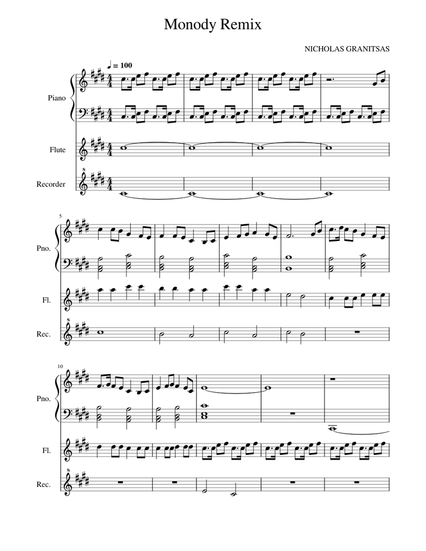 Monody (Added Parts) - peperthemonkey Sheet Music for Piano, Flute ...