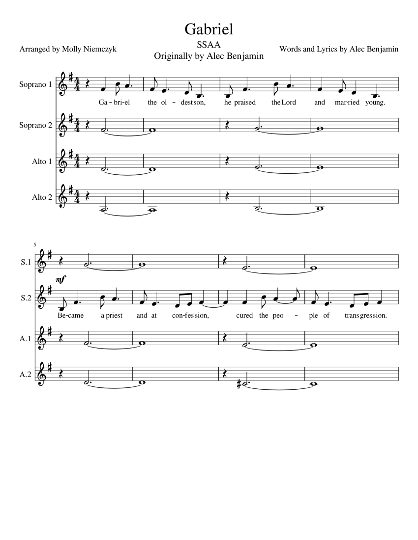 Gabriel SSAA Sheet Music for Soprano, Alto (Women’s Choir) | MuseScore.com