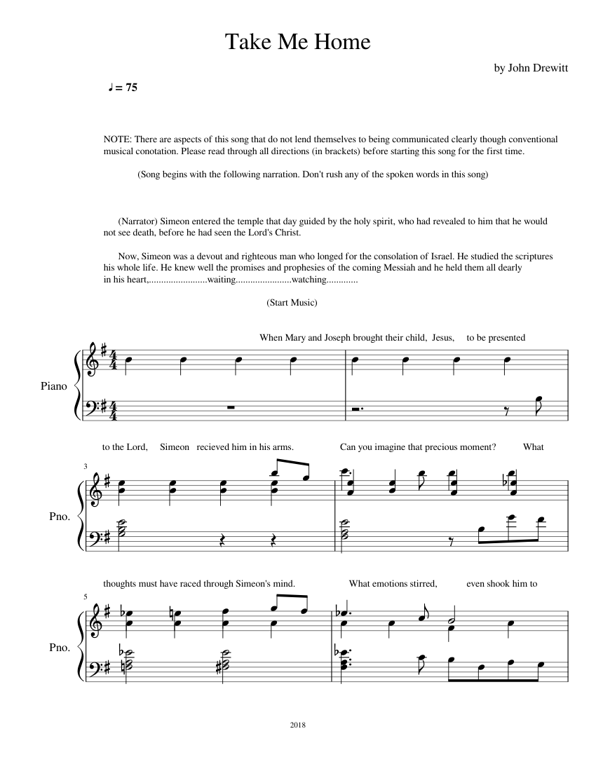 Take Me Home W Lyrics Sheet Music For Piano Soprano Alto Baritone