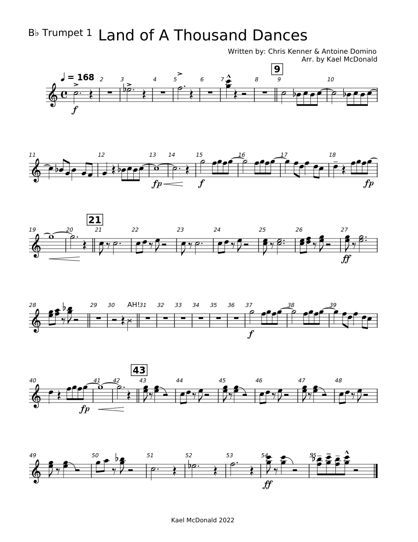 Land of A Thousand Dances Winds - Bb Trumpet 1 Sheet Music for Trumpet ...