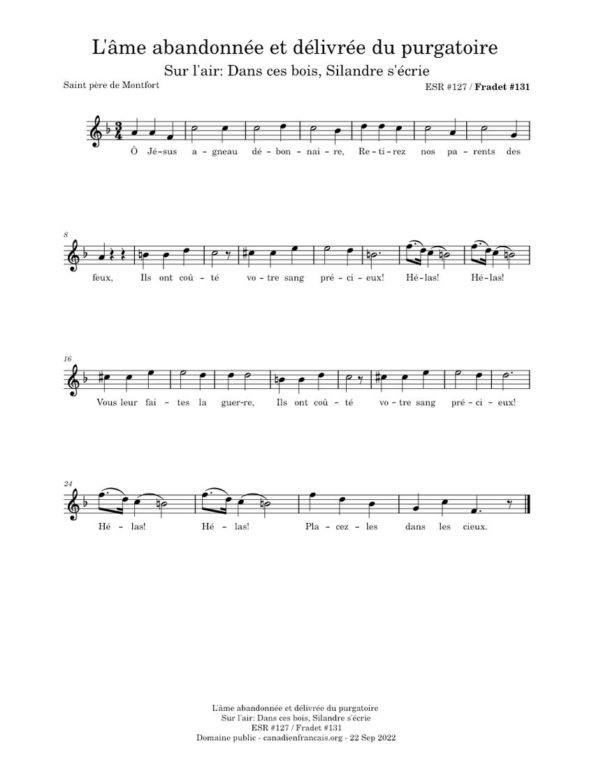 131-L'âme abandonnée et délivrée du purgatoire, air Dans ces bois ...
