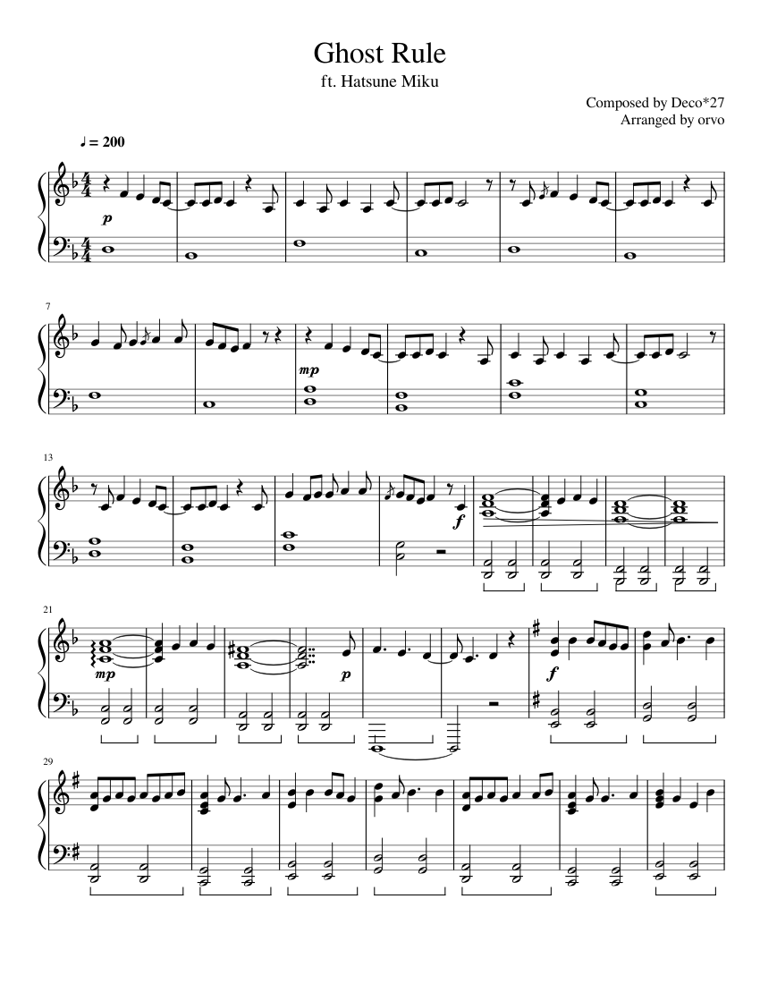 Ghost Rule, by Deco*27 ft. Hatsune Miku - piano arrangement Sheet Music ...