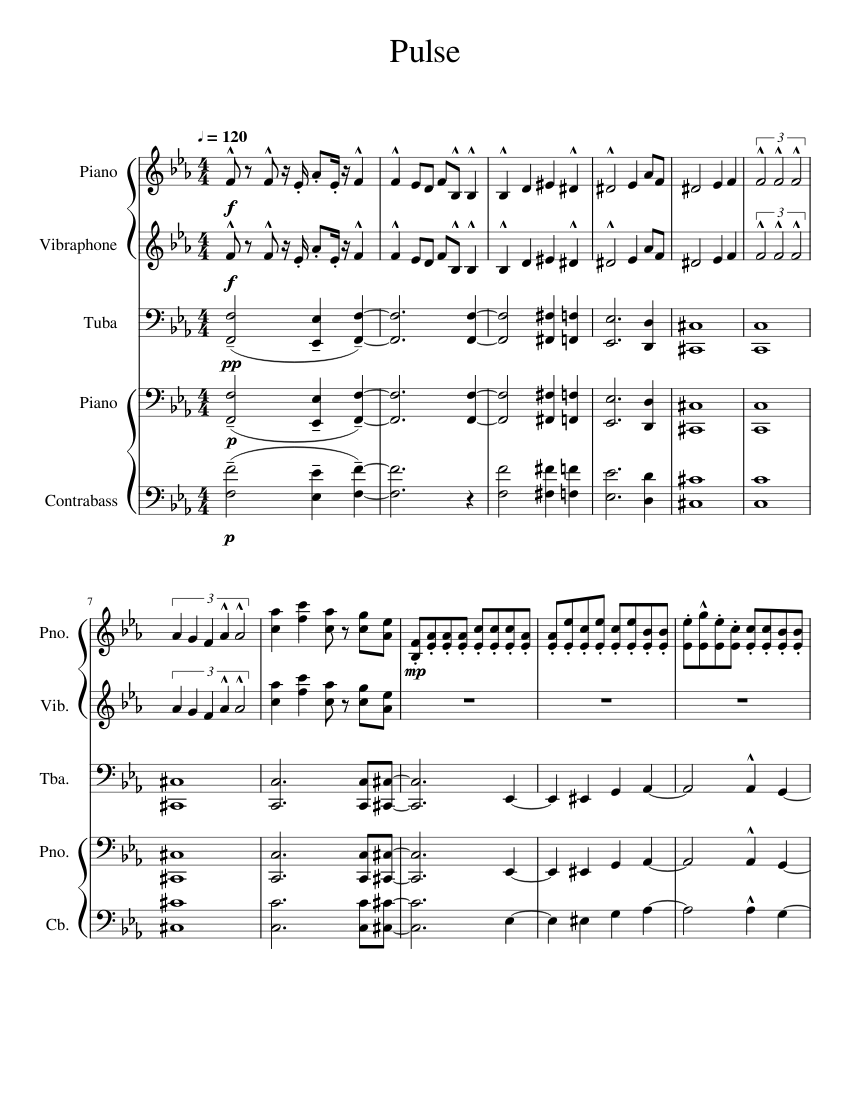 Pulse Sheet music for Piano, Tuba, Contrabass, Vibraphone (Mixed ...