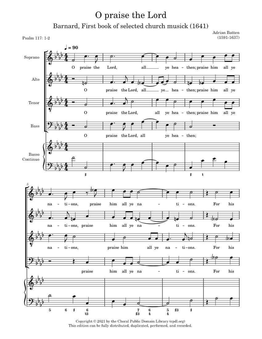 O praise the Lord – Adrian Batten Sheet Music for Soprano, Alto, Tenor ...