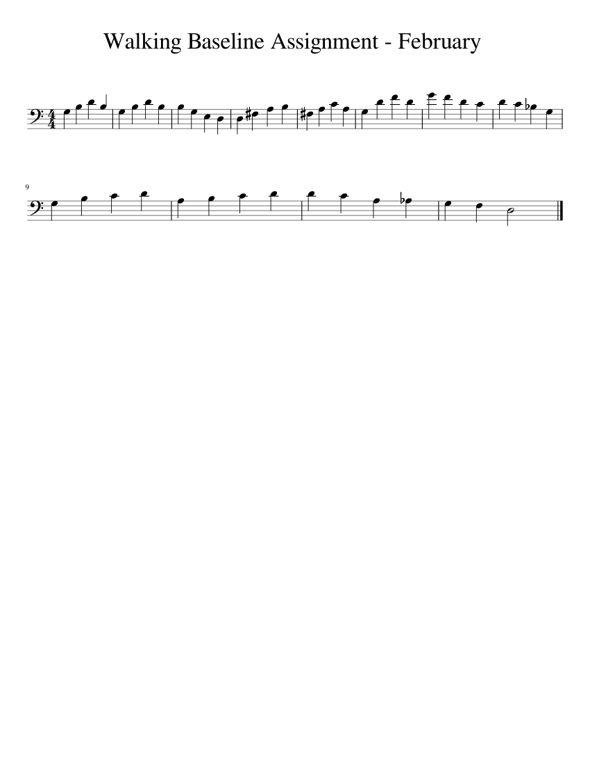Walking Baseline Assignment - February Sheet music for Piano (Solo ...